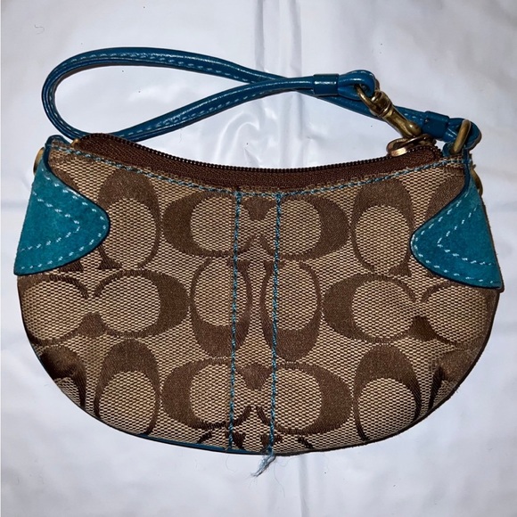 Coach | Bags | Coach Brownteal Signature Crescent Wristlet | Poshmark